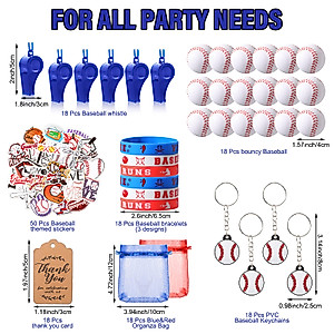 Hungdao 158 Pcs Baseball Party Favors for 18 Kids Includes Mini Bouncy Baseball Keychain Whistle Bracelets Thank You Card Stickers Organza Drawstring Bag for Baseball Sports Event Classroom Rewards