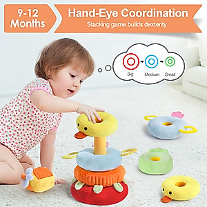 iPlay, iLearn Baby Plush Stacking Toys Set, Infant Soft Ring Stacker, Toddler Sensory Developmental Rattles, Newborn Duck Stuffed Animal, Birthday Easter Gift for 3 6 9 12 18 Month 1 Year Old Boy Girl
