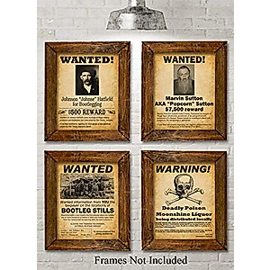 Bootleggers Wanted Posters Art Prints - Set of Four Photos (8x10) Unframed - Makes a Great Bar and Drinking Establishment Decor and Gift Under $20 for Home Brewers