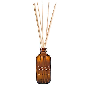 Sweet Water Decor Teakwood + Mahogany Amber Reed Diffuser Set | Lavender, Geranium, Mahogany, Wood Spa Scented Diffusers | Air Freshener | Housewarming Gift | Aromatic Stress Relief