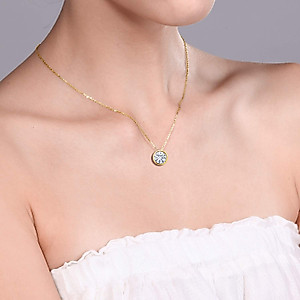 Gem Stone King 14K Yellow Gold Forever Classic Moissanite from Charles & Colvard Pendant Necklace For Women (1.00 Cttw, Round 6.5MM with 18 Inch Chain)
