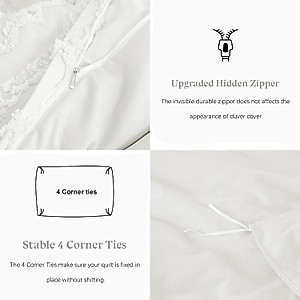 YASMENG White Boho Tufted Queen Duvet Cover Set Boho Geometric Chevron Stripe Jacquard Embroidery Bedding Farmhouse Shabby Chic Tufts Textured Khaki Duvet Cover Set Full Queen Size for All Seasons
