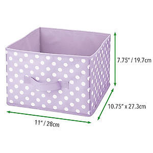 mDesign Fabric Bin for Cube Organizer - Foldable Storage Cube - Collapsible Closet Storage - Cloth Bin Box for Child/Kids Bedroom, Nursery, Toy Room - Polka Dot Print - 10 Pack - Light Purple/White