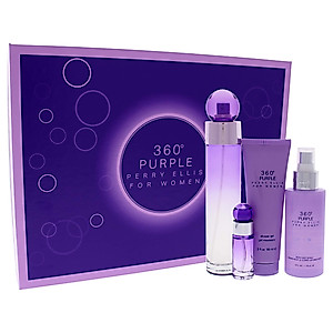 Perry Ellis 360 Purple Women 3.4oz EDP Spray, 7.5ml EDP Mini Spray, 4oz Body Mist, 3oz Shower Gel 4 Pc Gift Set