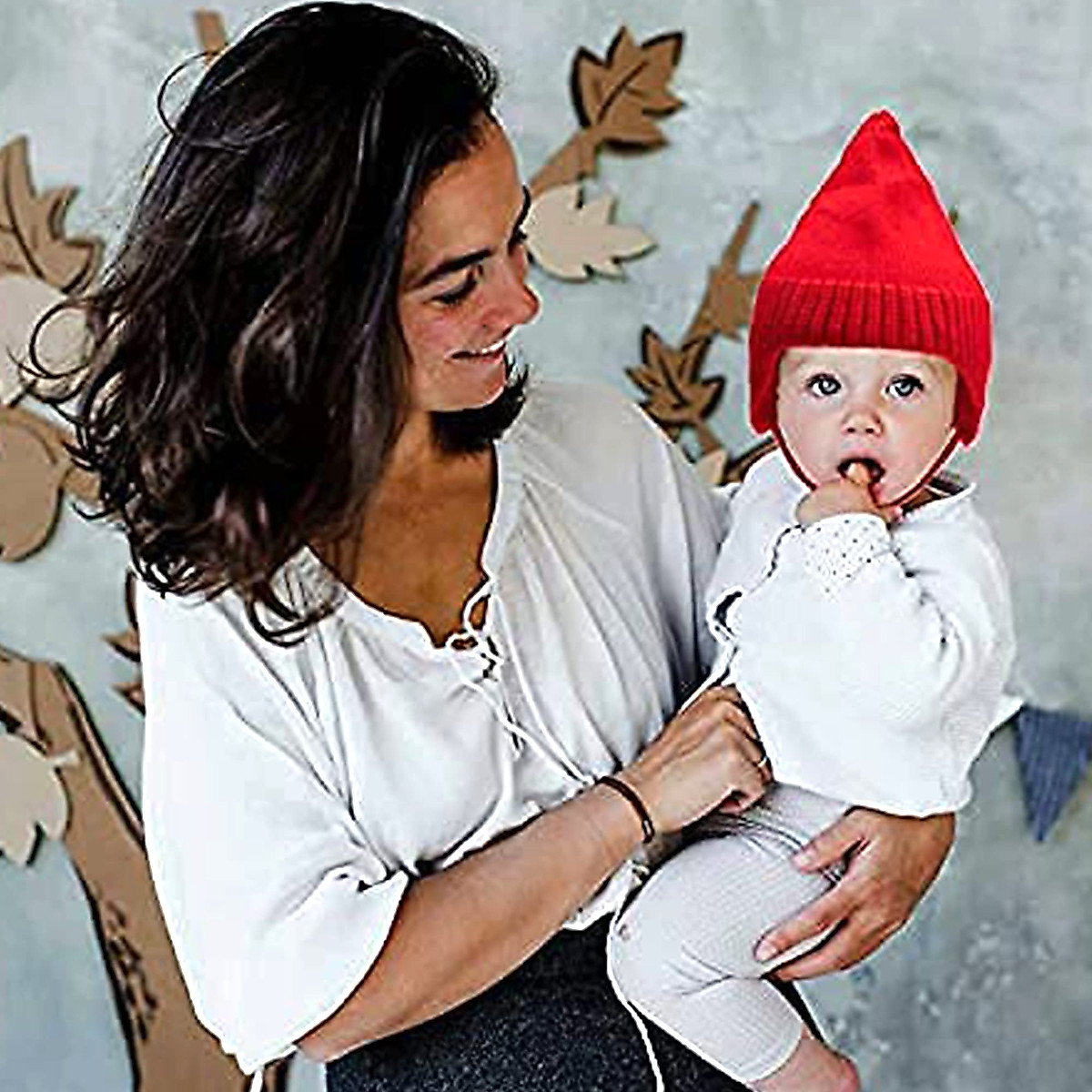 Children-Hat Knitted Beanie Fashion - Girls Boys Knitted Beanie Sharp Pointed Warm Cap (Red)