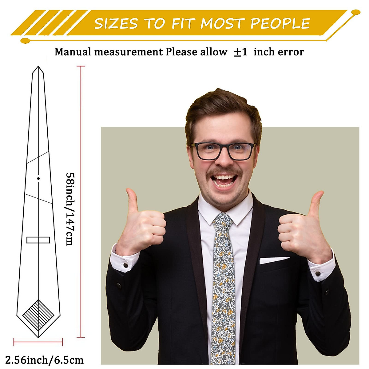 Mantieqingway Men Skinny Tie Cotton Floral Tie 2.56'' Slim Necktie for Wedding Groomsmen Neck Tie