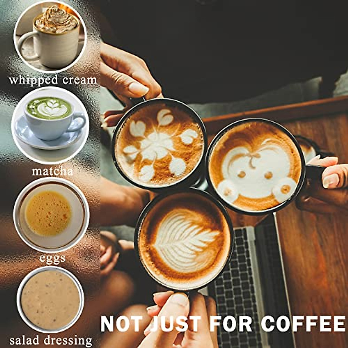 Influtto Powerful Handheld USB Rechargeable Electric Mini Compact Milk Frother, Foam Maker,Mini Mixer and Coffee Blender Black Color