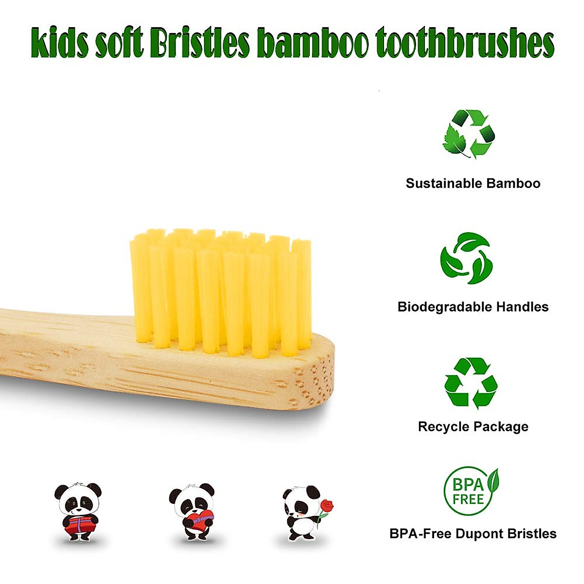 Virgin Forest Kids Bamboo Toothbrushes, Child Size Soft BPA Free Colored Safe Bristles (4 Pack)