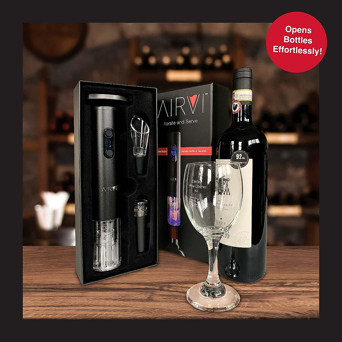 AirVi Electric Wine Opener Kit: Ultimate Wine Companion with Wine Opener, Wine Stopper, Wine Aerator, and Foil Cutter, Enhance Flavor and Maintain Freshness, Ideal Kitchen Gadgets, Four Pieces