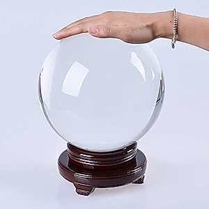 LONGWIN 200mm(8 inch) Huge Clear Divination Crystal Ball Meditation Glass Sphere Free Wooden Stand Home Decoration Ornaments