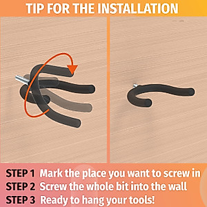 HUHOLE Screw in U Hook, Black, 16PC, Shovel Holder Wall Mount, U Hooks for Hanging Garden Tools