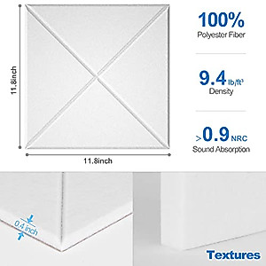 Sonicism 20 Pack X-Lined Acoustic Panels with Self-Adhesive, 12" X 12" X 0.4" Sound Proof Foam Panels, Decorative Soundproof Wall Panels, Sound Absorbing Tile for Home & Offices,White