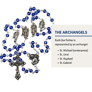 Blue Acrylic Rosary with Archangels Our Father Prayer Beads, 20 Inch
