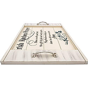 Irish Blessing Kitchen Prayer Serving Tray with slatted Wood Look 18"x12" with Silver Finish Metal Handles Irish Shamrock Motif and Prayer. Rustic Farmhouse Modern Irish Decorative Large Platter