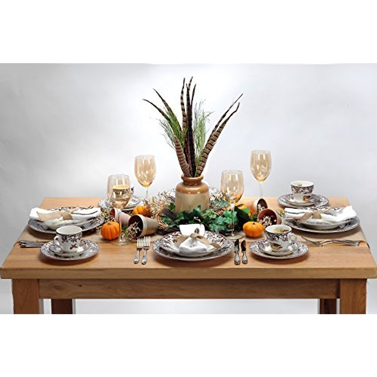 Spode Woodland Square Chip and Dip Serving Set with Turkey Motif | 12" Large Serving Platter for Thanksgiving | Ideal for Snacks, Veggies, and Appetizers