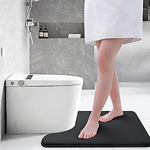 smiry Memory Foam U-Shaped Toilet Bathroom Rugs, Extra Soft Absorbent Non-Slip Contoured Rugs, Machine Washable Contour Bath Mats for Bathroom Toilet, 24" x 20", Black