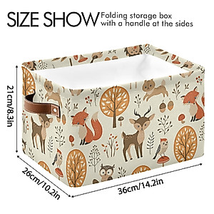ALAZA Rectangular Storage Bins with Handles,Collapsible Autumn Forest Jungle Animal Fox Deer Rabbit Laundry Hamper Storage Box for Toy Bins,Gift Baskets Bedroom,Clothes,Pack 1