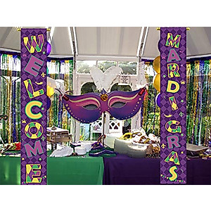 Mardi Gras Party Decorations Porch Sign Hanging Backdrop Banner - Carnival Birthday Party Supplies Photo Booth Prop Masquerade Wall Decoration Indoor/Outdoor