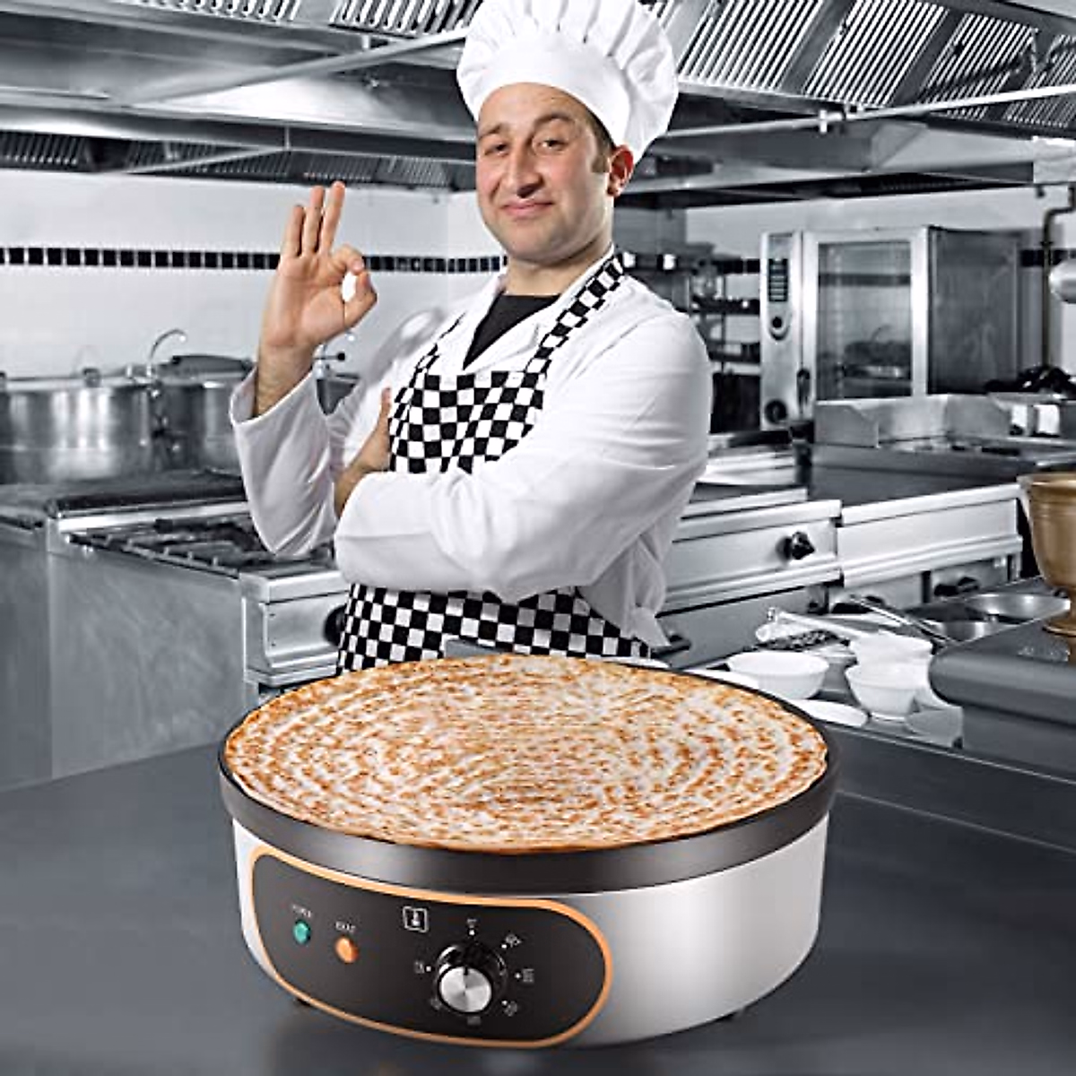 LIVOSA Crepe Maker 16" Electric Pancake Maker Machine 1800W Non-stick Commercial Crepe Maker with Batter Spreader and Wooden Scraper for Restaurants, Snack Stalls