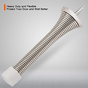 KOVOSCH 2 Pack Spring Door Stopper Brushed Satin Nickel- 3-1/4" Flexible Spring Door Stops with White Rubber Bumper Tips