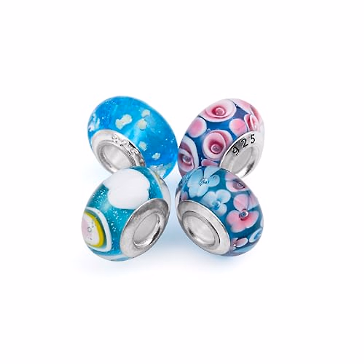 Set of 4 Handmade Murano Glass Charm Bead for Charms Bracelets Style#1113