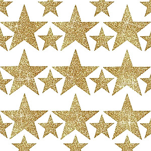 Buiory 63 PCS Removable DIY Gold Glitter Stars Wall Decals Vinyl Sparkle Star Wall Sticker Peel and Stick Art Decor Murals for Children Baby Room Girls Bedroom Nursery Weeding Teens Playroom Door