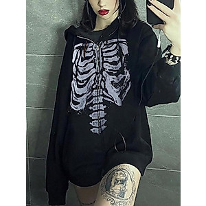 Amiblvowa Y2k Hoodie Zip Up Women Oversized Graphic Sweatshirt Aesthetic Vintage Harajuku Grunge Teen Girls Halloween Jacket