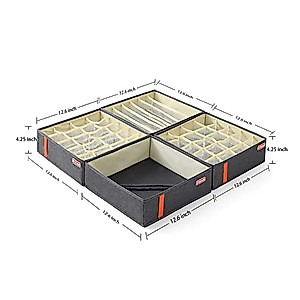 L-in HOME Sock Underwear Organizer Dividers Drawer Organizers Fabric Foldable Cabinet Closet Organizers and Storage Boxes for Storing Socks,Bras,Underwear, Ties 4 Pack(6+20+20+1 Cell, Gray)