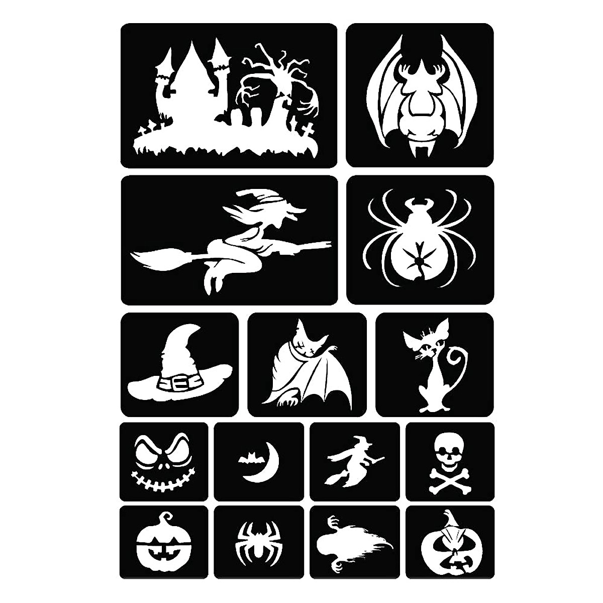 XMASIR 45Pcs Halloween Glitter Tattoo Stencil Kit for Kids,Halloween Pumpkin Stencils Temporary Tattoo Sticker Children Drawing Templates(3 Sheets)