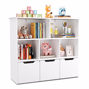 35" Kids Bookshelf with 5 Shelves & 3 Drawers,Book Shelf for Toy Storage for Kids Rooms,Toddler Toy Storage Bookshelf for Kids,Kids Book Shelf for Playing Rooms,Children's Room,School,Hallway-White