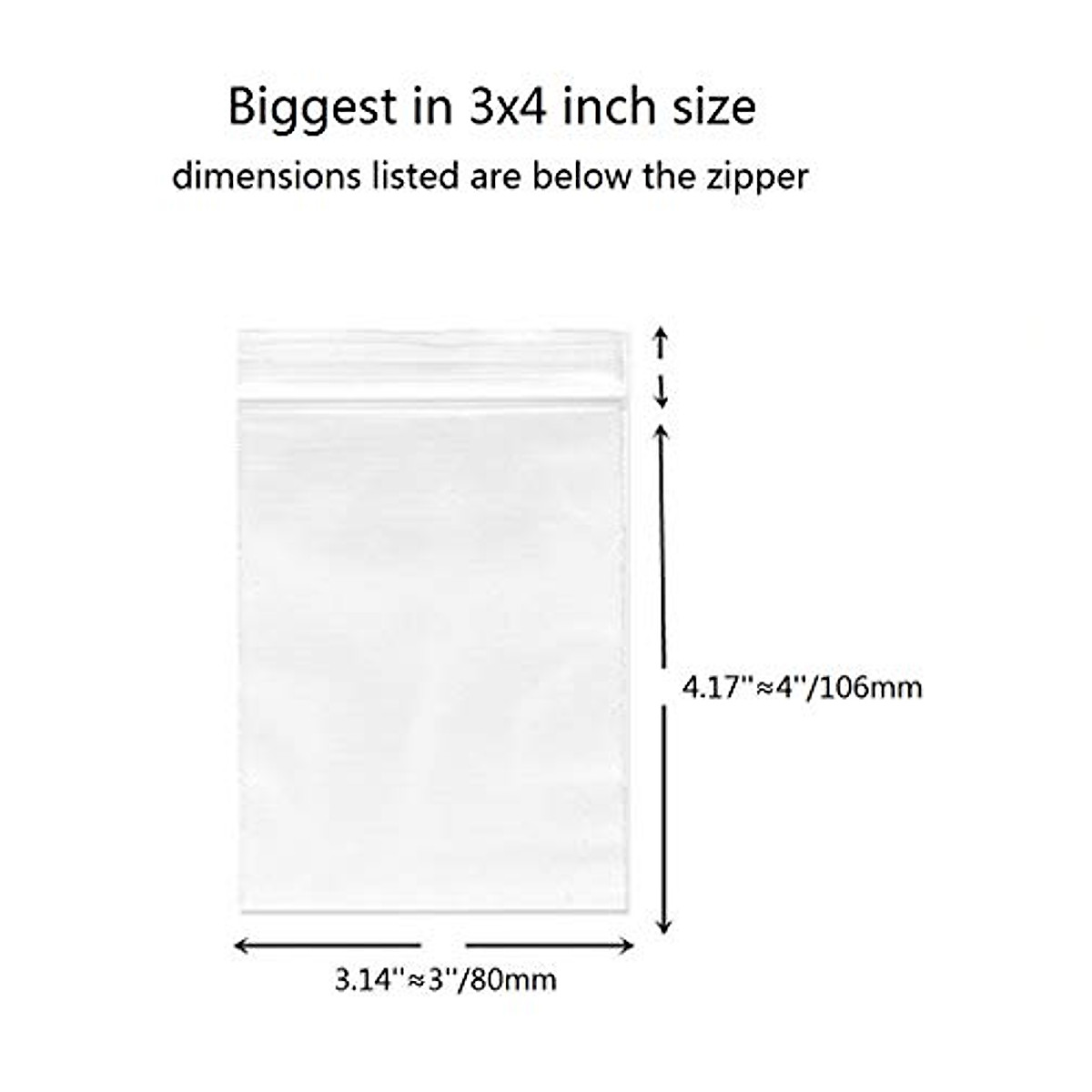 3''x 4'', (Pack of 200) Small Clear Poly Zipper Bags Reclosable Zipper lock Storage Plastic Bags for Jewelry, Gift Card, Halloween Candy