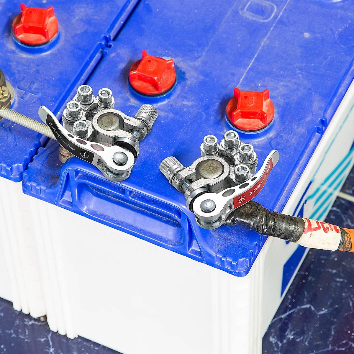 Tallew 8 Pcs Battery Terminal Connectors Quick Release Disconnect Car 4 Way Connector Clamps Positive Negative with Allen Wrench Washers Compatible with SAE/JIS Type A Posts