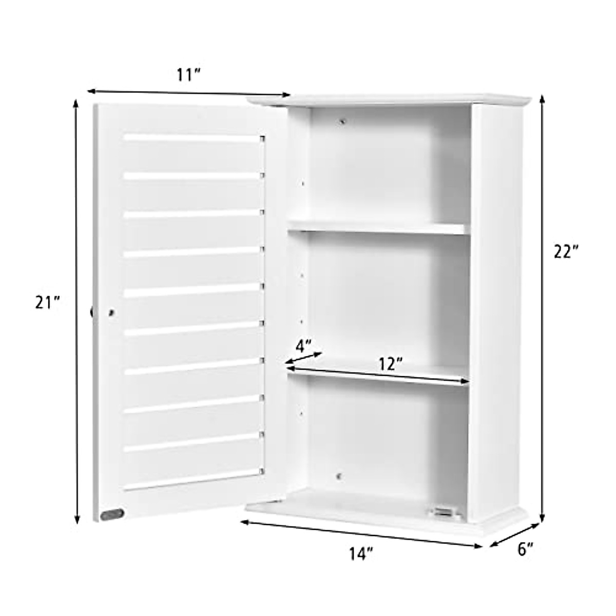 Bathroom Cabinet Wall Mount with Door and Adjustable Shelf, 14"x22" Wooden Medicine Cabinet Over Toilet Storage Wall Hanging Cabinets for Bathroom, Bedroom, Kitchen, Laundry Room (White)