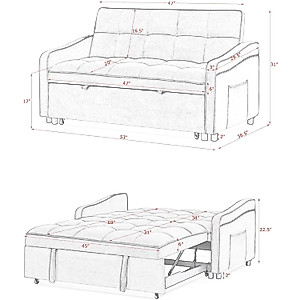 Velvet Upholstered Loveseat Sleeper Sofa w/Side Storage Pockets, 55" 2-Seaters Sofá with Pull-Out Couch Bed with 2 Pillows & Adjustable Backrest for Living Room Apartment Office Compact Space, Black