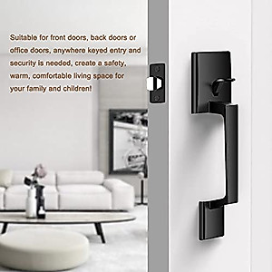 Tionzion Front Door Handle, Single Cylinder Handleset with Deadbolt and Lever Door Handles for Exterior Door, Reversible for Right and Left-Handed, Entry Door Lock Set Matte Black Finish