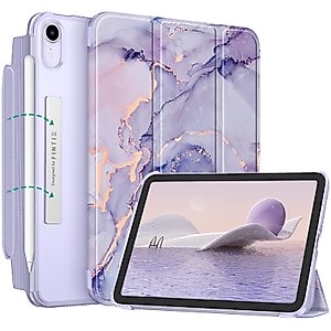 Fintie SlimShell Case for iPad Mini 7 (A17 Pro) 2024 / iPad Mini 6 2021, [Magnetic Clasp] Lightweight Stand Case w/Translucent Frosted Back Cover for iPad Mini 7th/6th Generation 8.3", Lilac Marble