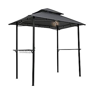 YTYZC 8x5Ft Outdoor Grill Gazebo Light Shelter Tent Double Tier Soft Top Canopy Steel Frame with Led Hook Counters