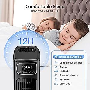 VCK Tower Fan, 80° Oscillating Fans with Remote, 36'' Quiet Cooling Fan,Adjustable 3 Speeds,4 Mode,12H Timer, LED Display with Auto Off,Standing Bladeless Floor Fan for Bedroom Home Office
