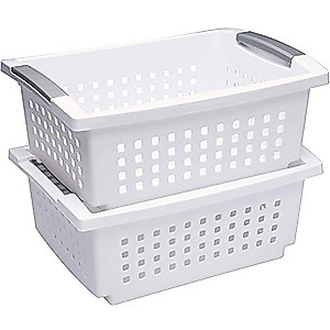 Sterilite 16628006 Medium Stacking Basket, White Basket w/ Titanium Accents, 6-Pack