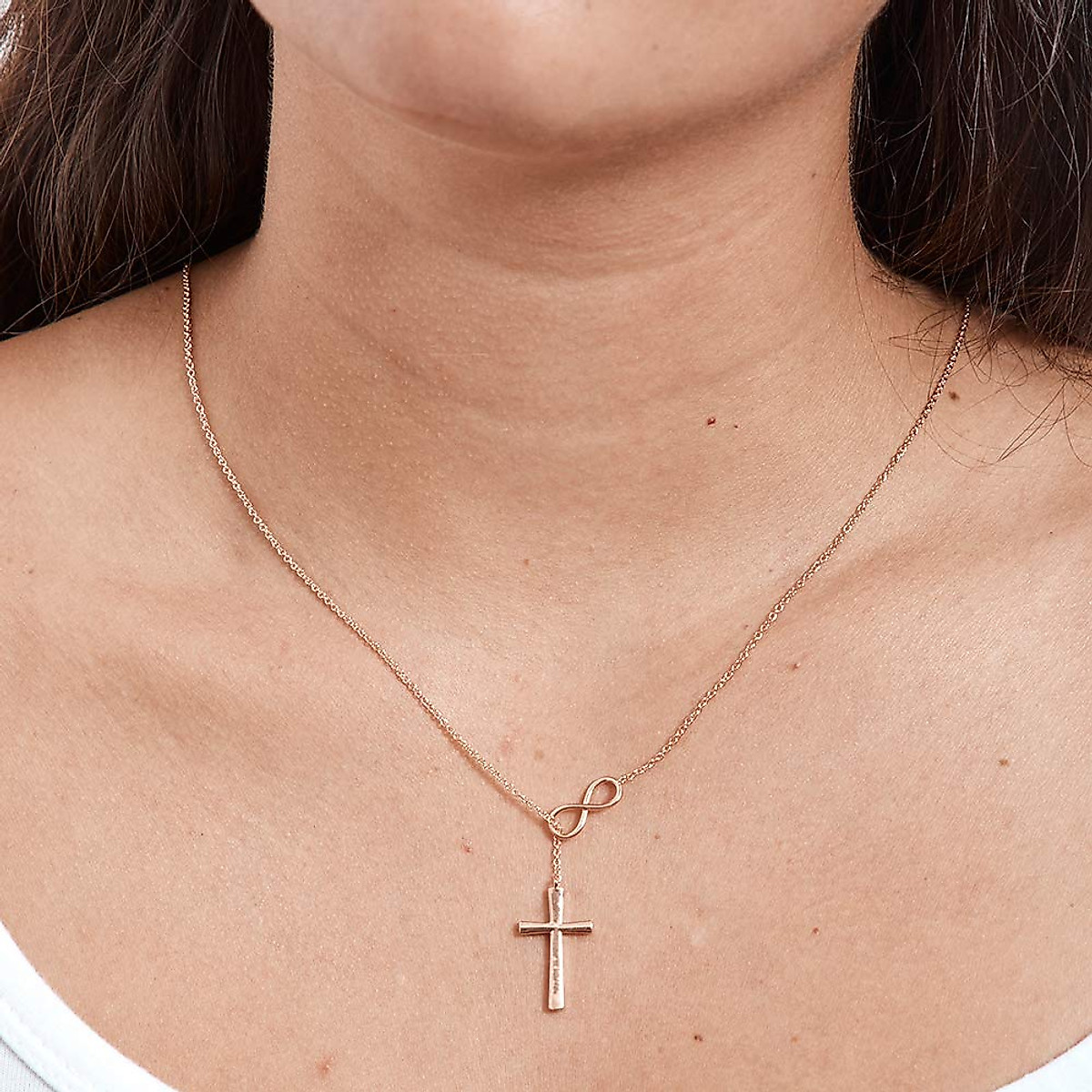 Dear Ava Infinity Cross Necklace For Women - Modern Jewelry Pendant Love - Retirement Farewell gifts for Teacher Coworker Colleague Office Friend Boss Rose Gold