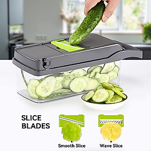 Badelite Multi-Function Vegetable Chopper Onion Micer Chopper 12 in 1 Pro Veggie Slicer Dicer Cutter with Container for Potatoes, Tomatoes, Zucchini, Garlic, Eggs, Cucumbers
