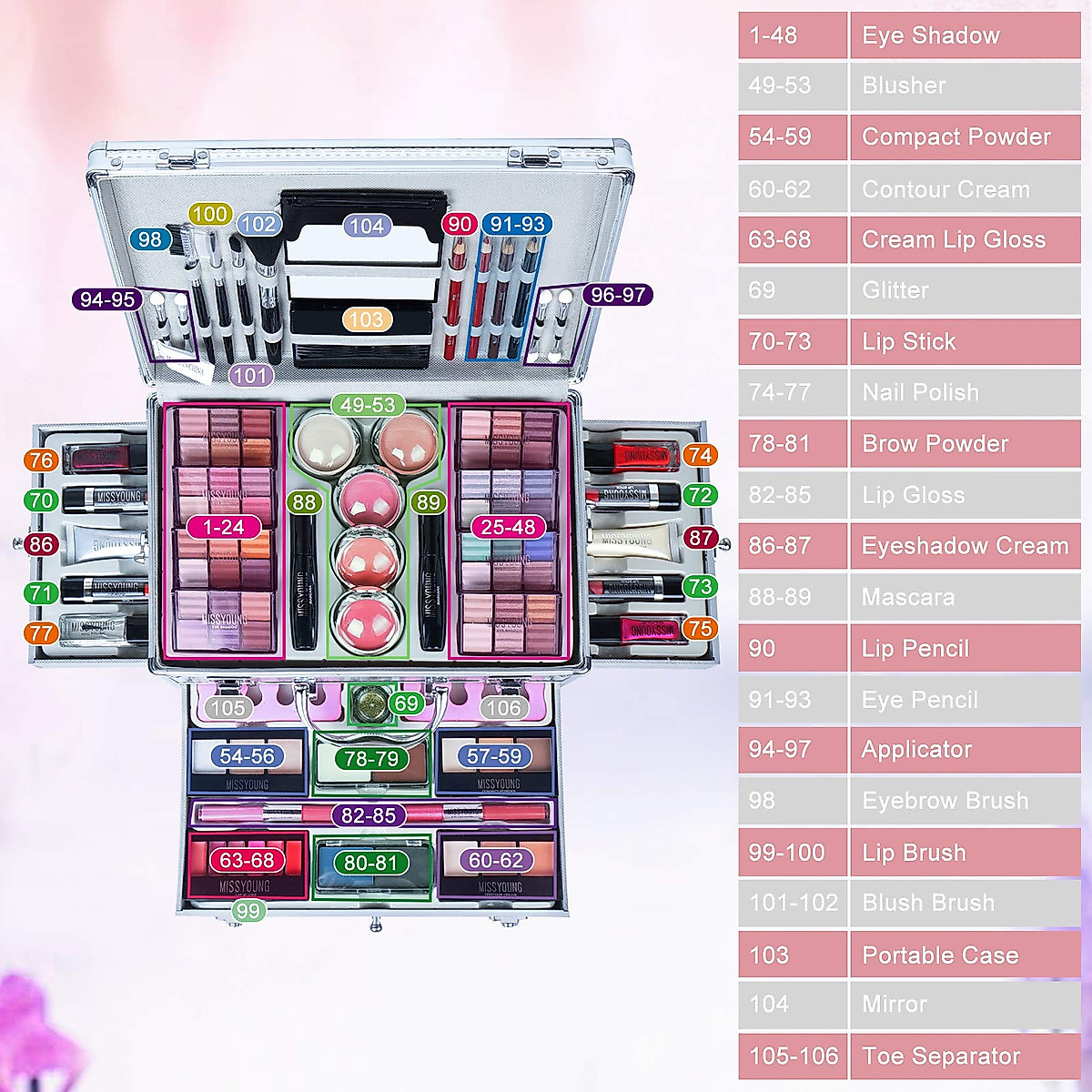 Joyeee All-in-One Makeup Gift Set Carry All Makeup Kit for Women Full Kit With Aluminum Case Lipgloss Lipstick Concealer Blush Foundation Face Powder Eyeshadow Palette Cosmetic Palette #2