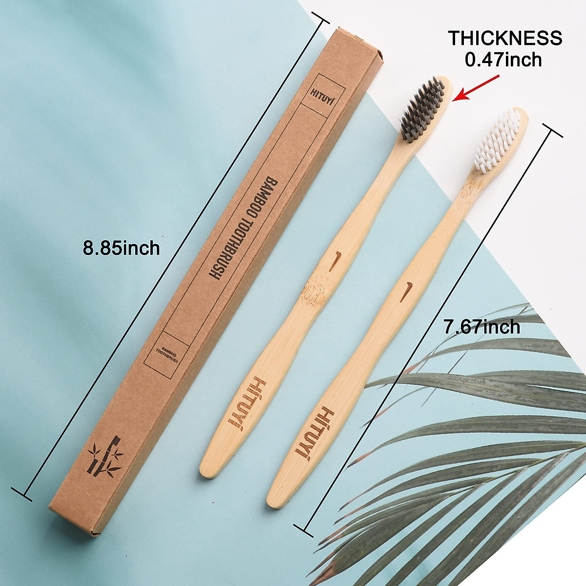 HiTuYi Bamboo Toothbrush (10 Pack) with Travel Toothbrush Case & Charcoal Dental Floss | Natural Eco Friendly Toothbrushes for Adults | BPA Free, Soft Bristles & Biodegradable Wooden Toothbrush