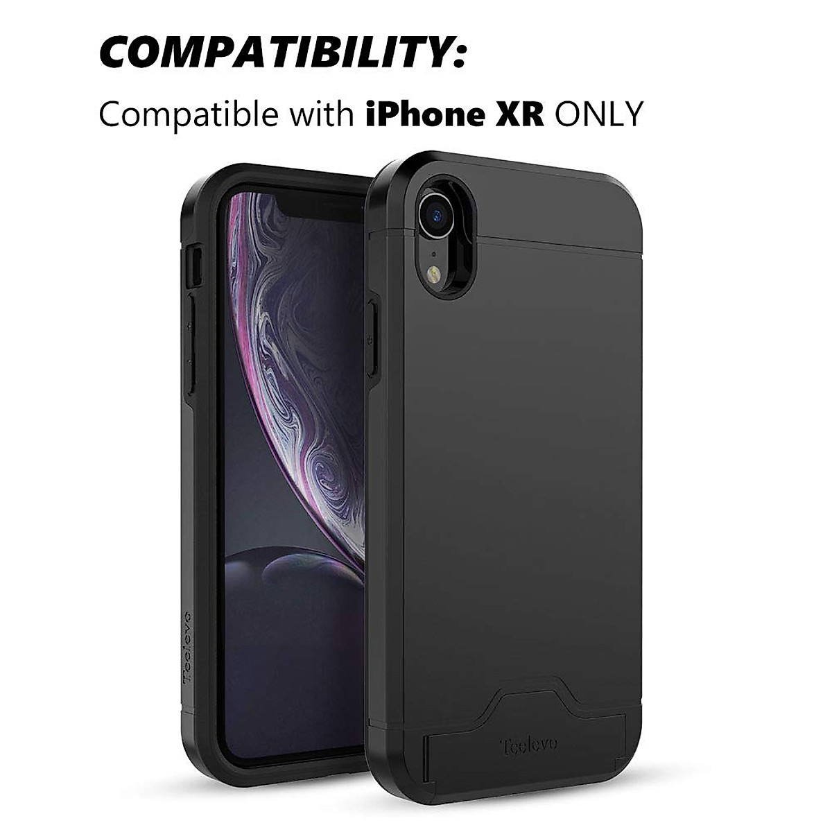 Teelevo Wallet Case for Apple iPhone XR (2018), Dual Layer Case with Card Slot Holder and Kickstand for Apple iPhone XR - Black