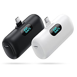 [2-Pack] Mini Portable Charger 5000mAh Power Bank, 3A PD USB C Cell Phone Portable Power, LCD Display Battery Pack Compatible with iPhone 15/15 plus/15 pro/15 pro Max/Android phone/Samsung/Moto/LG etc