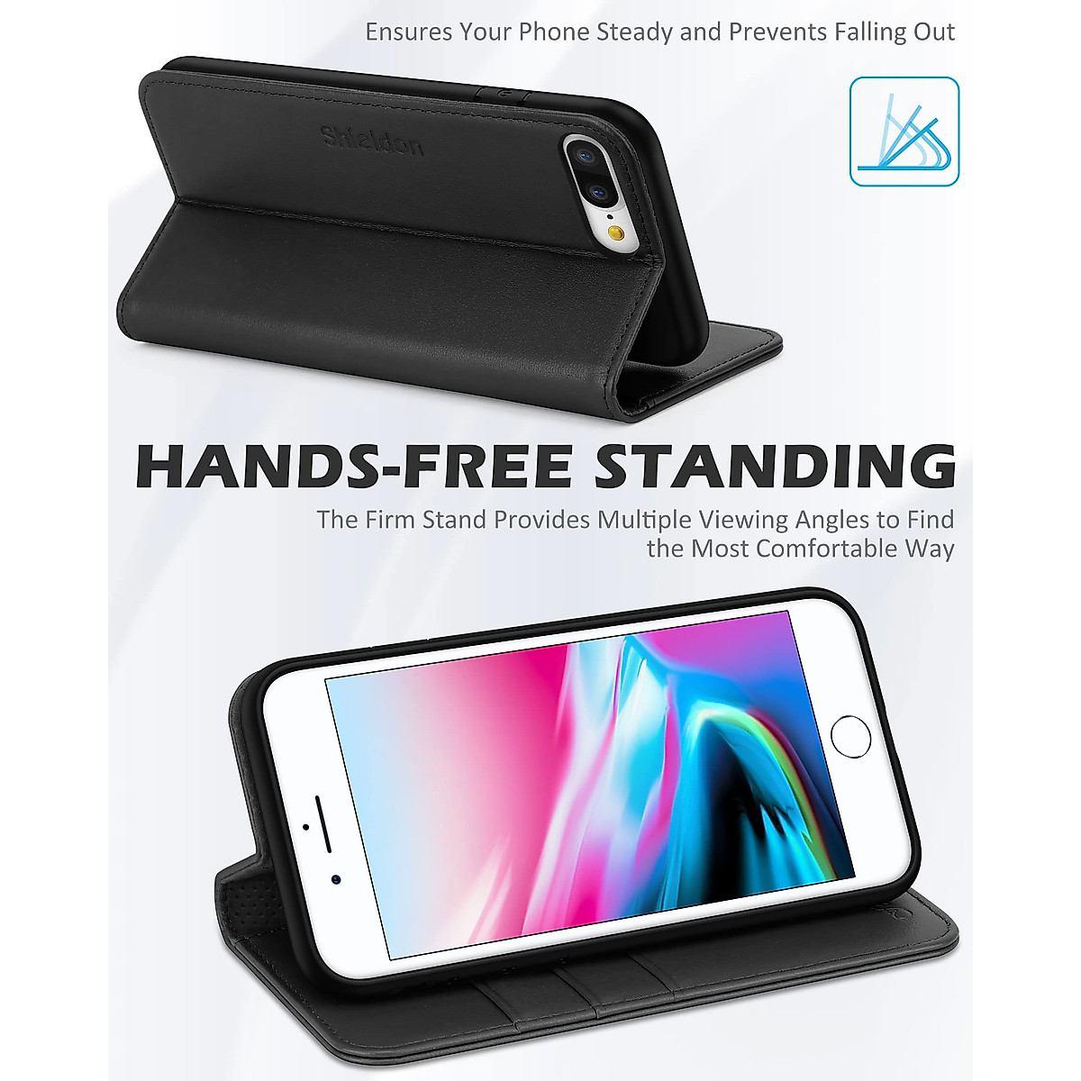 SHIELDON Genuine Leather iPhone 8 Plus Wallet Case Book Flip Cover and [Credit Card Slot] Magnetic Closure Compatible with iPhone 8 Plus / 7 Plus - Black