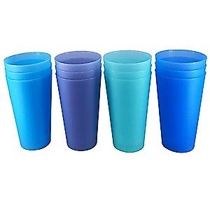 YUYUHUA 32-ounce Cups, BPA-free Plastic Tumblers Reusable Dishwasher Safe Set of 12 in 4 Assorted Colors Large Drinking Glasses