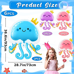 VercanMonth 6 Pcs 36 Inch Jellyfish Balloons Inflatable Jellyfish Octopus Sea Party Decorations Mermaid Party Decoration Baby Shower Decoration Supplies, in Pink Blue Purple