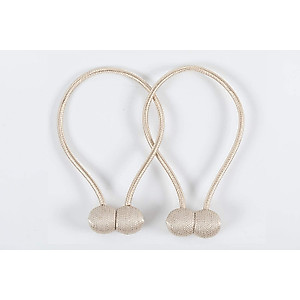 Magnetic Curtain Tiebacks, Decorative Curtain Clips Rope Holdbacks Tie Backs for Home Office Window Decoration, No Drilling and Holes Required, Beige