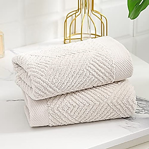sense gnosis Super Soft White Hand Towels Terry Striped Weave Pattern Ultra Absorbent 100% Cotton Towel for Bathroom(13 X 29 Inch), 2 Pieces